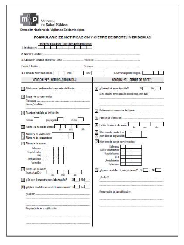 Formulario de Notificacion y Cierre de Brotes de Epidemias | PDF