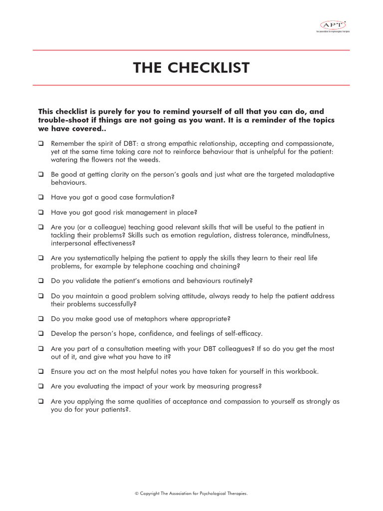 The Checklist DBT Essentials | PDF | Lifestyle