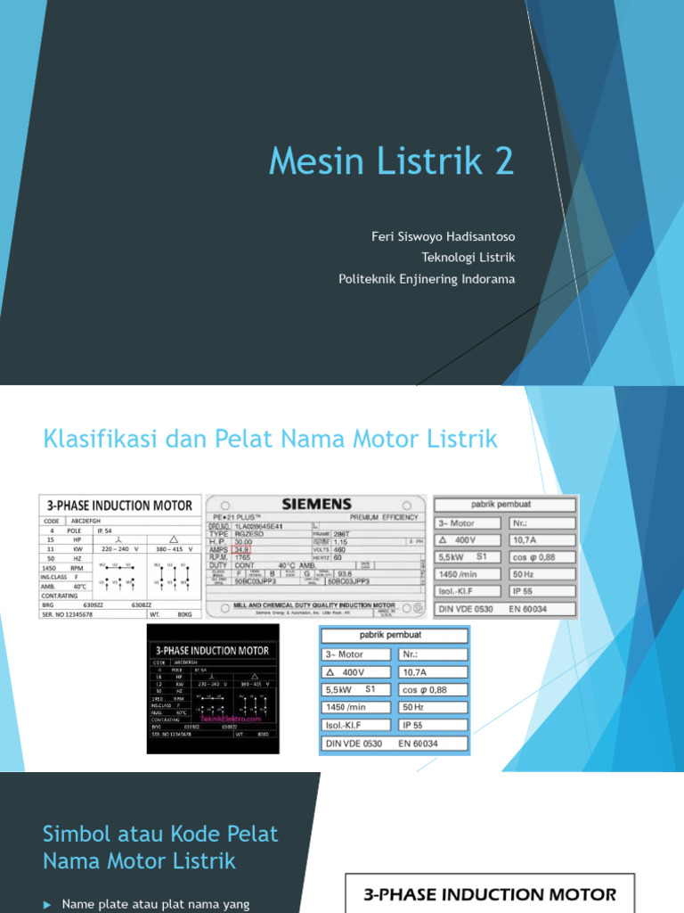 Klasifikasi Dan Pelat Nama Motor Listrik | PDF