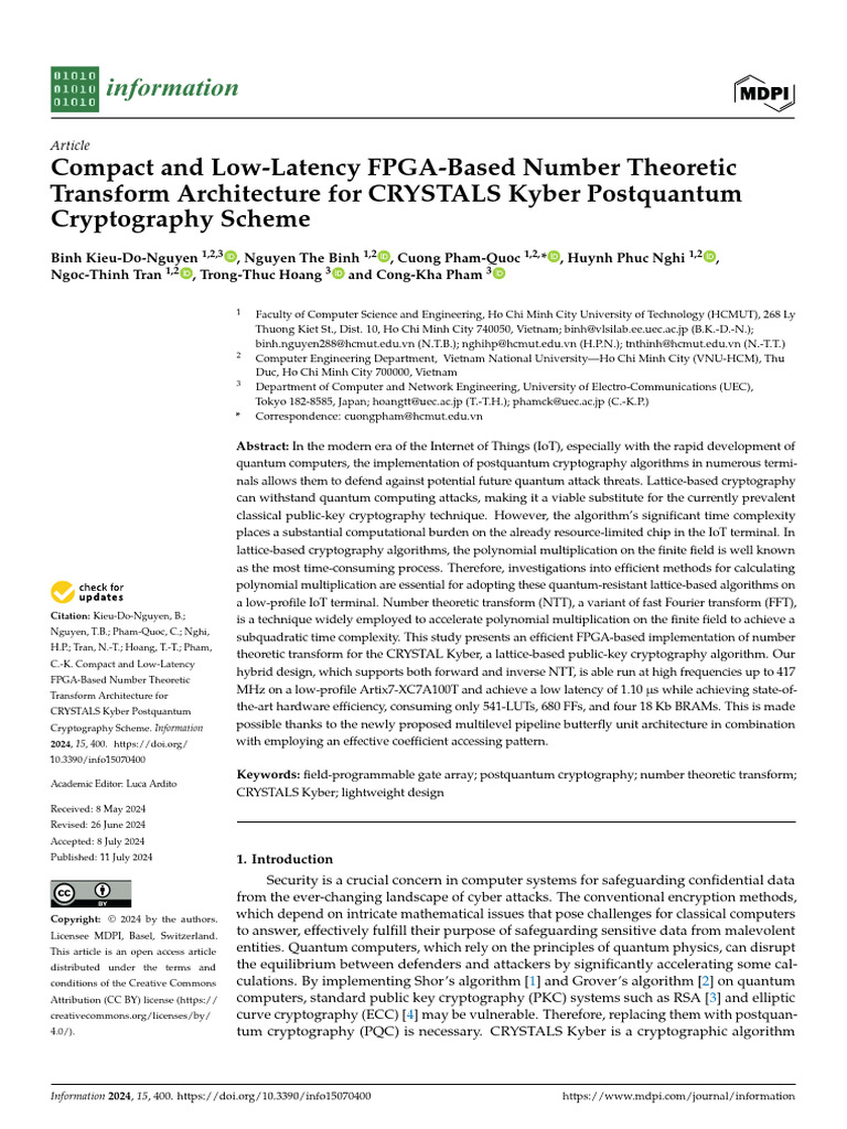 Compact And Low Latency Fpga Based Number Theoreti Pdf Fast Fourier Transform Cryptography
