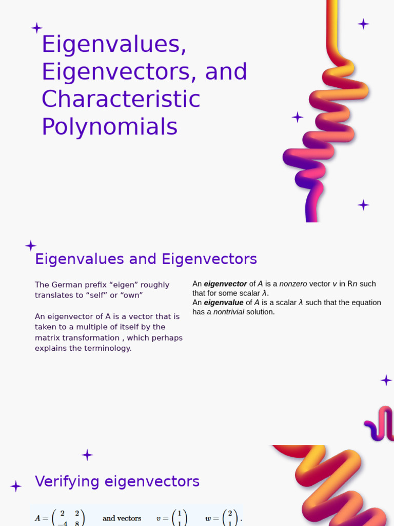 Eigenvectors Eigenvalues Characteristic Polynomials | PDF