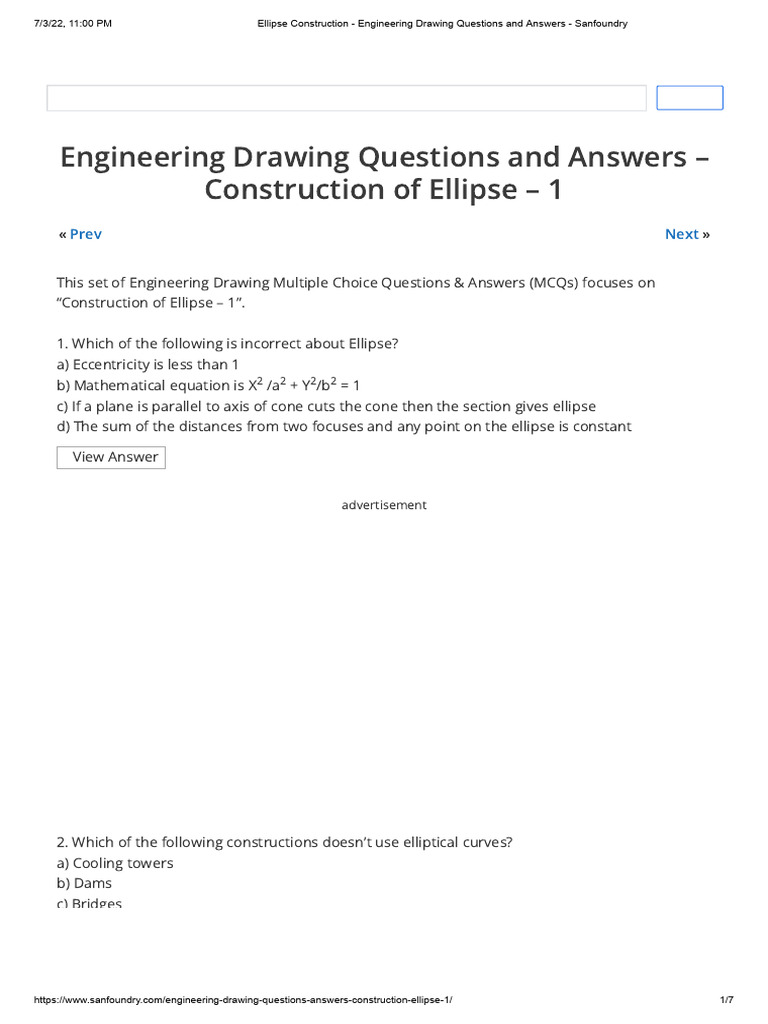 Ellipse Construction - Engineering Drawing Questions and Answers - Sanfoundry | PDF | Ellipse ...
