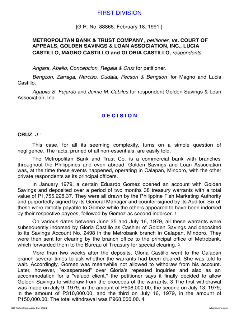 Metropolitan Bank & Trust Co. v. Court of Appeals | PDF | Negotiable ...