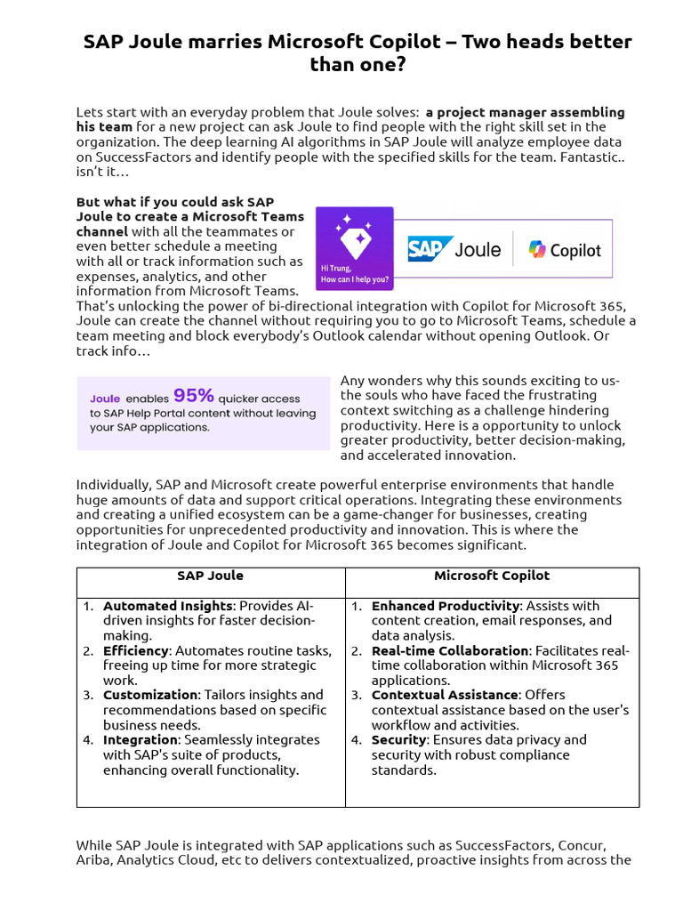 SAP Joule and Microsoft Copilot Integration | PDF | Artificial ...