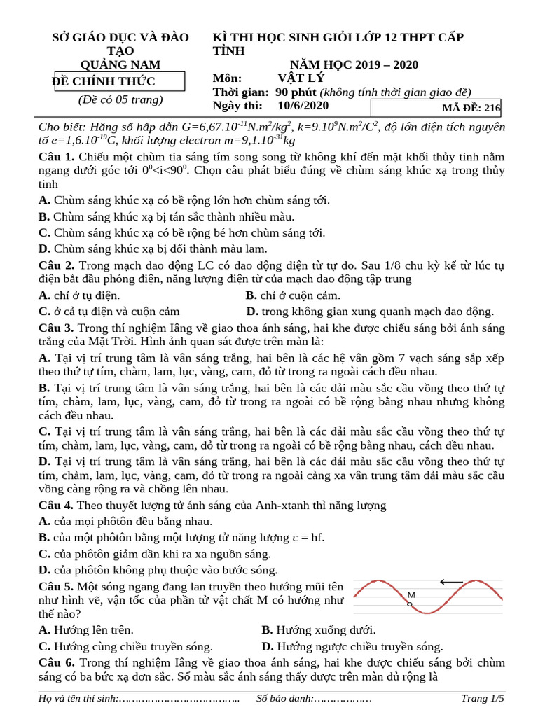 De Thi HSG Lop 12 - 2019 - 2020 | PDF