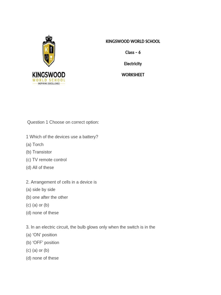 Grade 6 Electricity Worksheet | PDF | Incandescent Light Bulb | Electricity