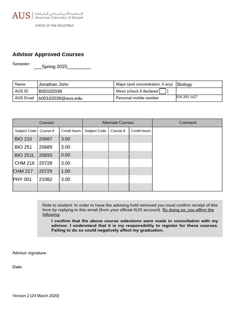 Advising Form | PDF