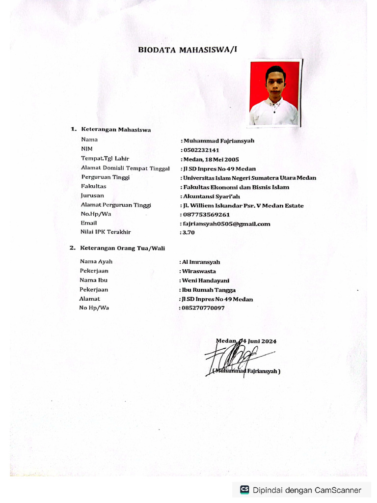 Biodata Mahasiswa | PDF