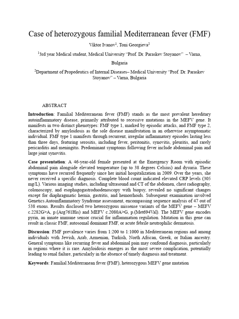 FMF-Case Report v2 | PDF | Medical Specialties | Human Diseases And ...