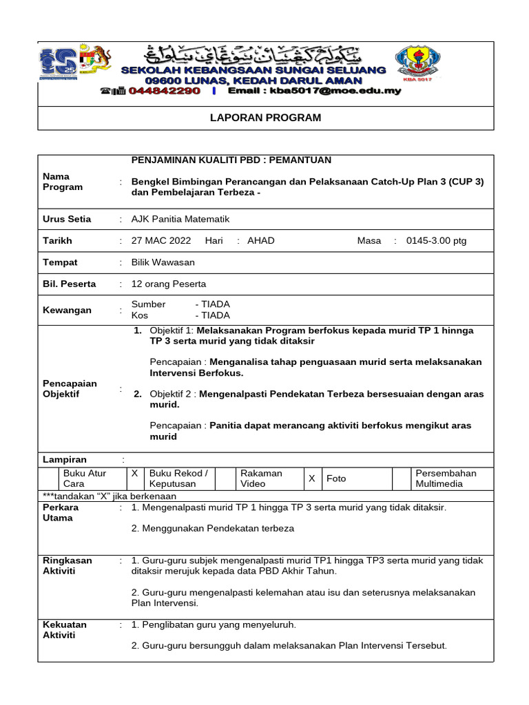 Laporan Program Catch Up Plan | PDF