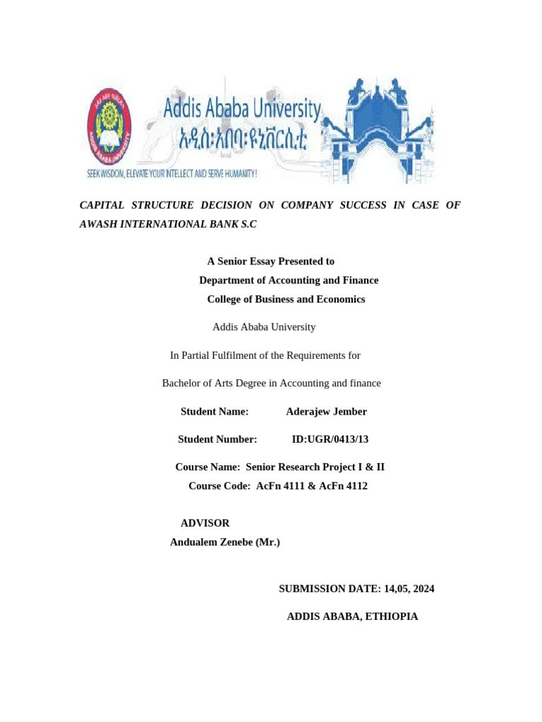 Aderajew Final | PDF | Capital Structure | Cost Of Capital