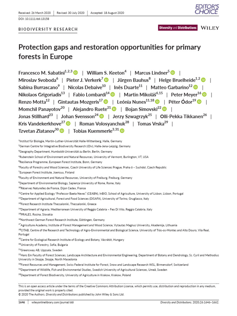 Protection Gaps and Restoration Opportunities For Primary Forests in Europe | PDF | Principal ...