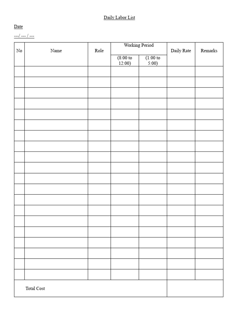 Daily Labor List | PDF | Computers
