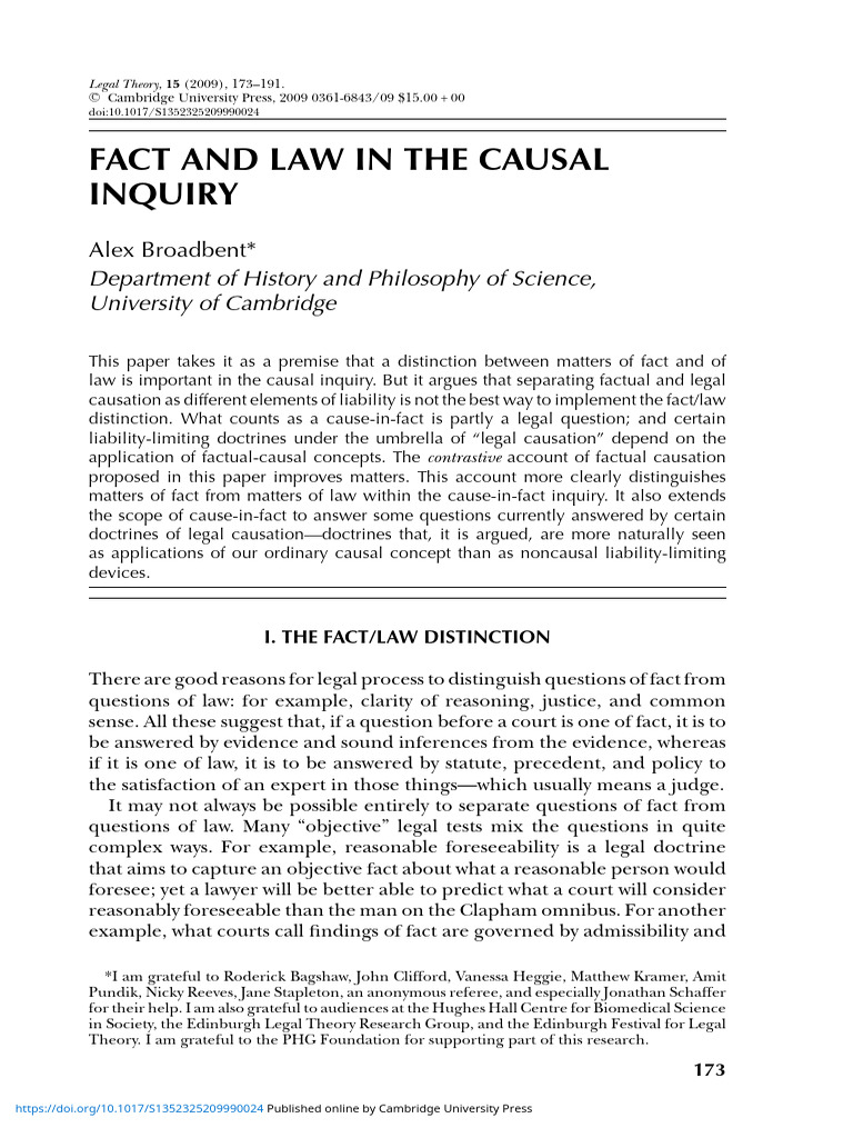 Fact and Law in The Causal Inquiry | PDF | Causation (Law) | Causality