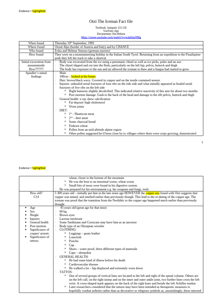 Otzi The Iceman Fact File | PDF