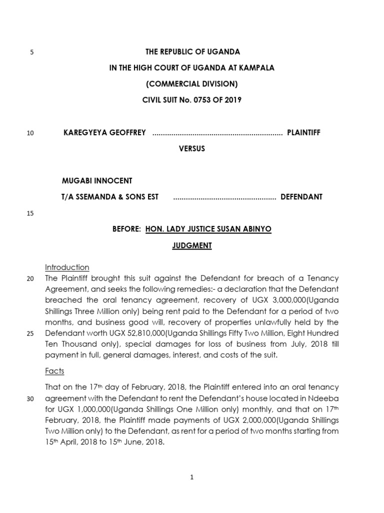 Karegyeya V Mugabi TA Ssemanda and Sons EST (Civil Suit 753 of 2019 ...