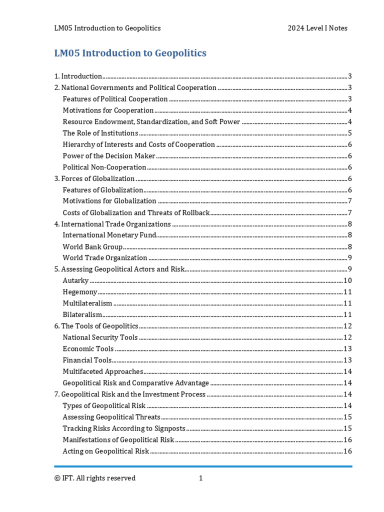 LM05 Introduction To Geopolitics IFT Notes | PDF | World Trade ...