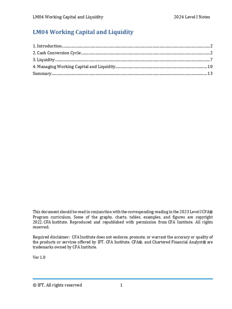 LM04 Working Capital and Liquidity IFT Notes | PDF | Working Capital ...