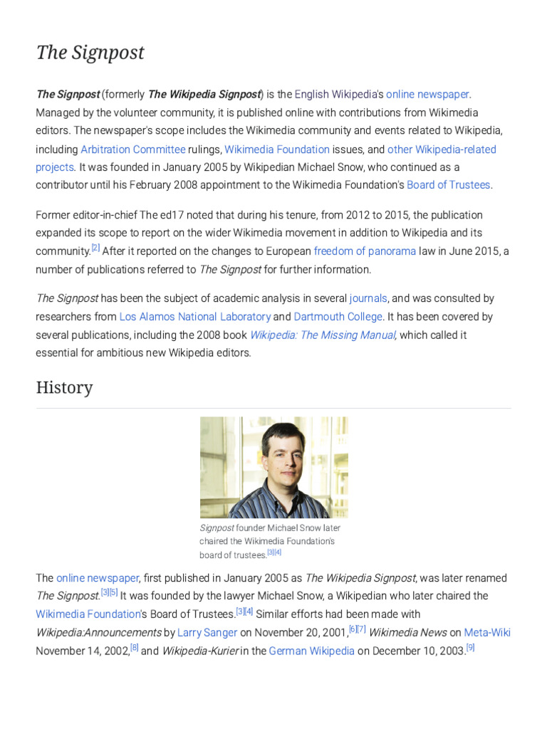 The Signpost - Wikipedia | PDF | Free Content | Encyclopedias