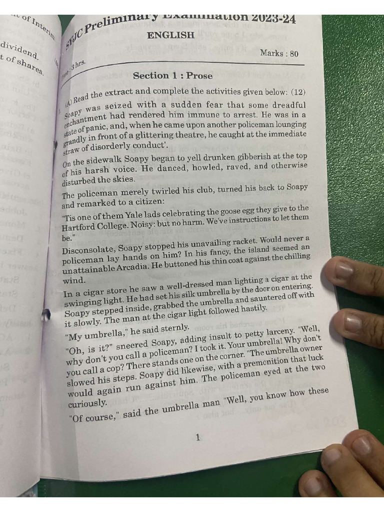 English Preliminary Paper 2023-24 | PDF