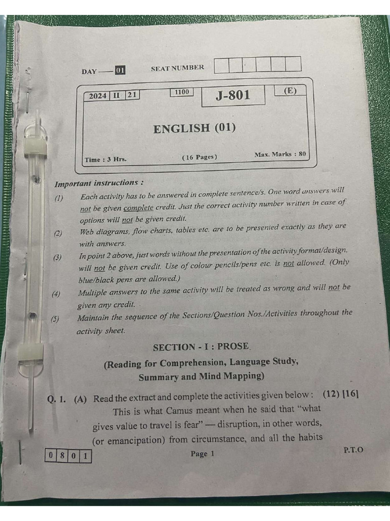 English Board Paper 2023-24 | PDF