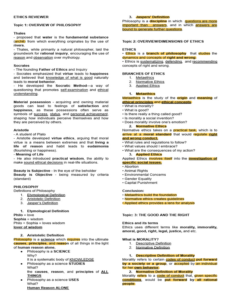 Ethics Midterm Reviewer | PDF | Morality | Reason