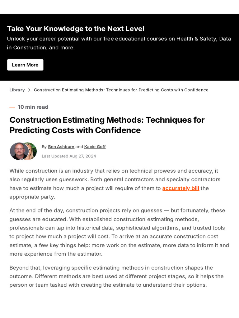 Construction Estimating Methods: Techniques For Predicting Costs With ...