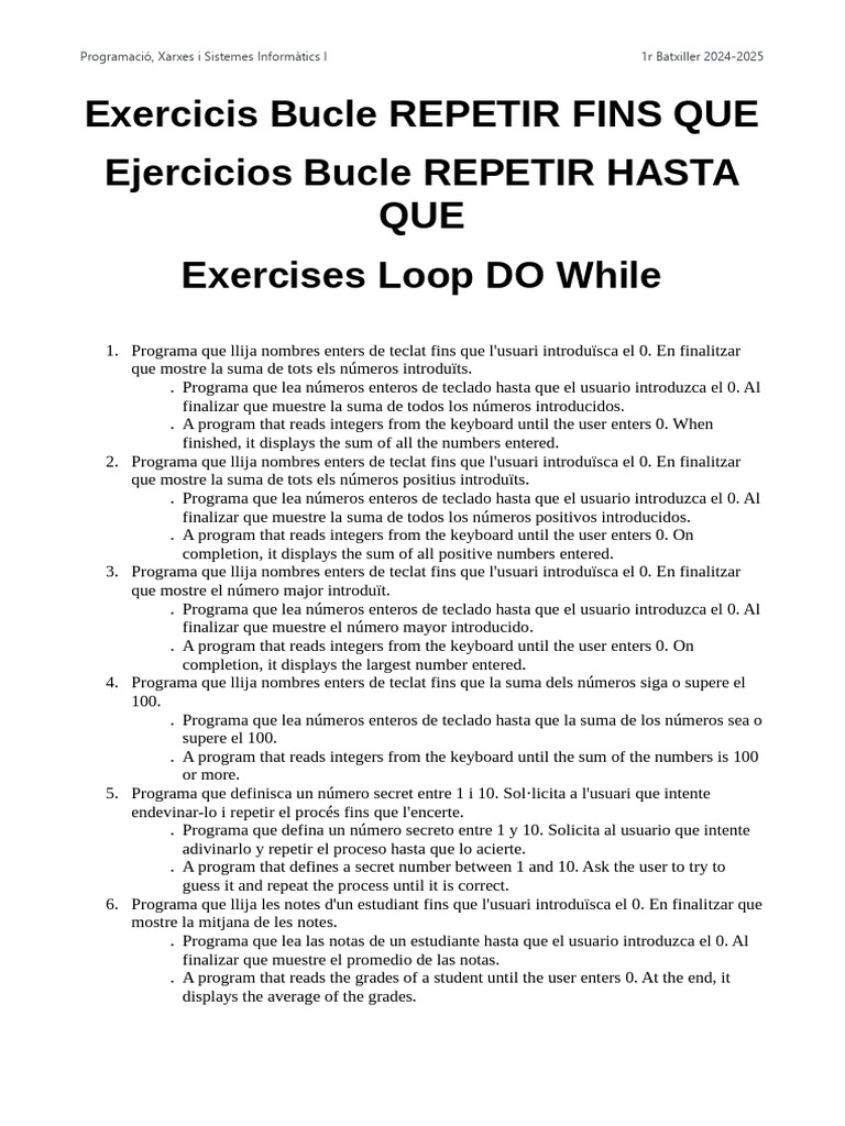 Exercicis Estructura Repetir-Hasta-Que | PDF