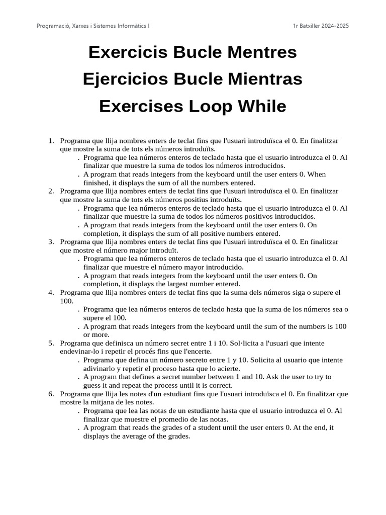 Exercicis Estructura Mientras | PDF