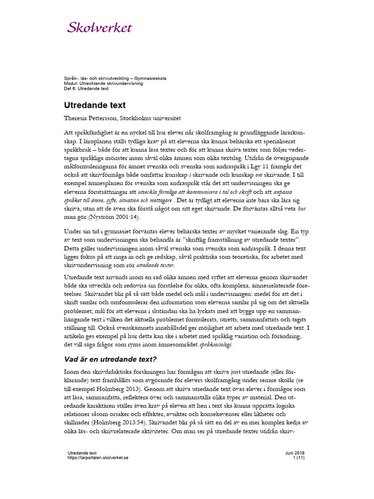 En Utredande Text Skolverket | PDF