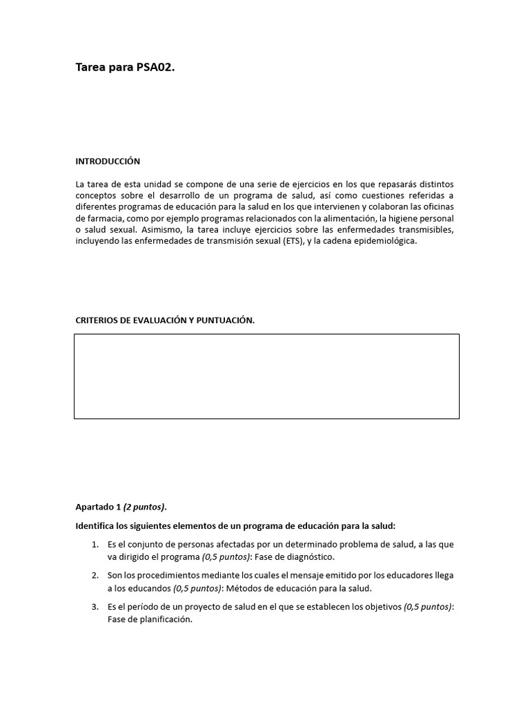 PSA02 Tarea | PDF | Educación para la salud | Infección