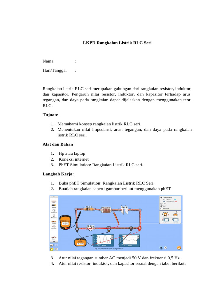 LKPD Rangkaian Listrik RLC Seri | PDF | Sains & Matematika | Teknologi & Rekayasa