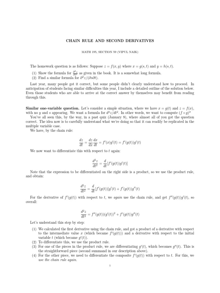 Chain Rule Second Derivatives | PDF | Derivative | Subtraction