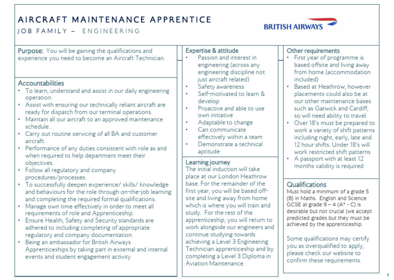 Aircraft Maintenance Apprentice JD 2024 | PDF | Apprenticeship