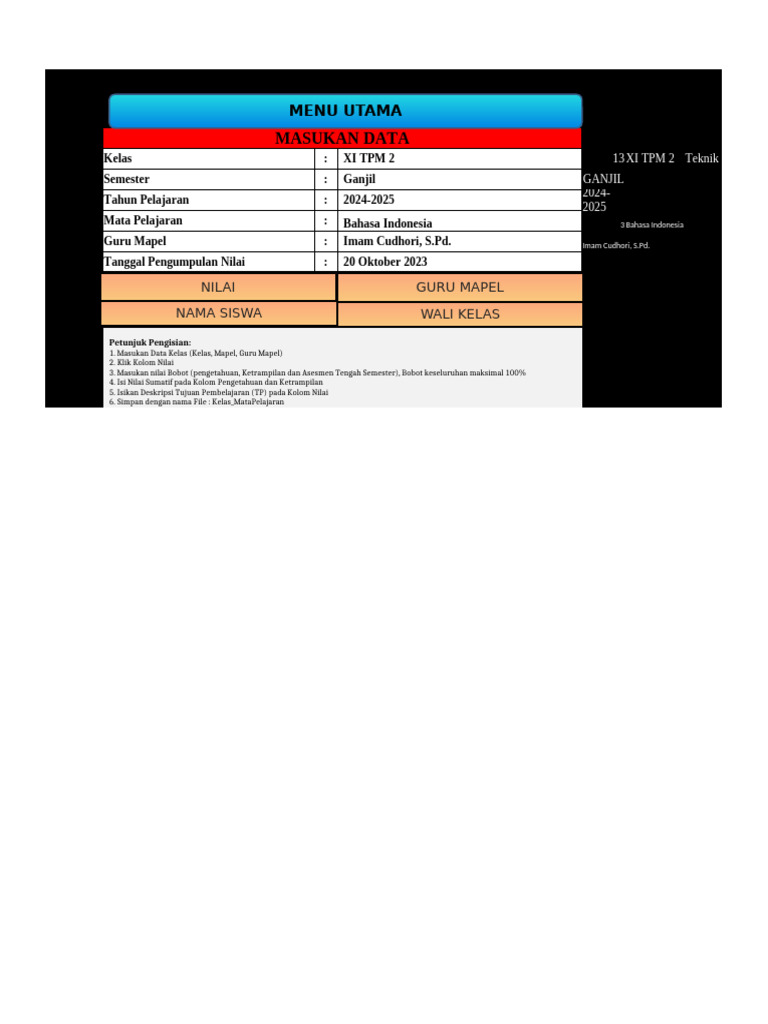 Setor Nilai Pts 2024-2025 Xi Tpm2 | PDF