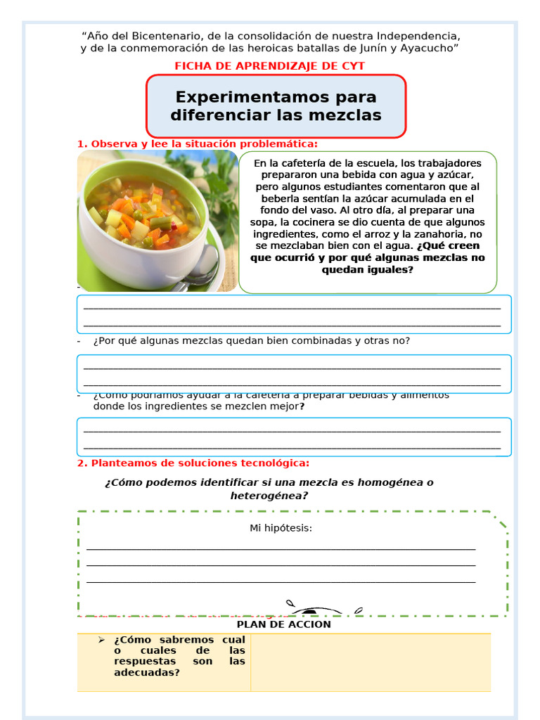 Ficha Cyt Juev 14 Experimentamos Mezclas | PDF