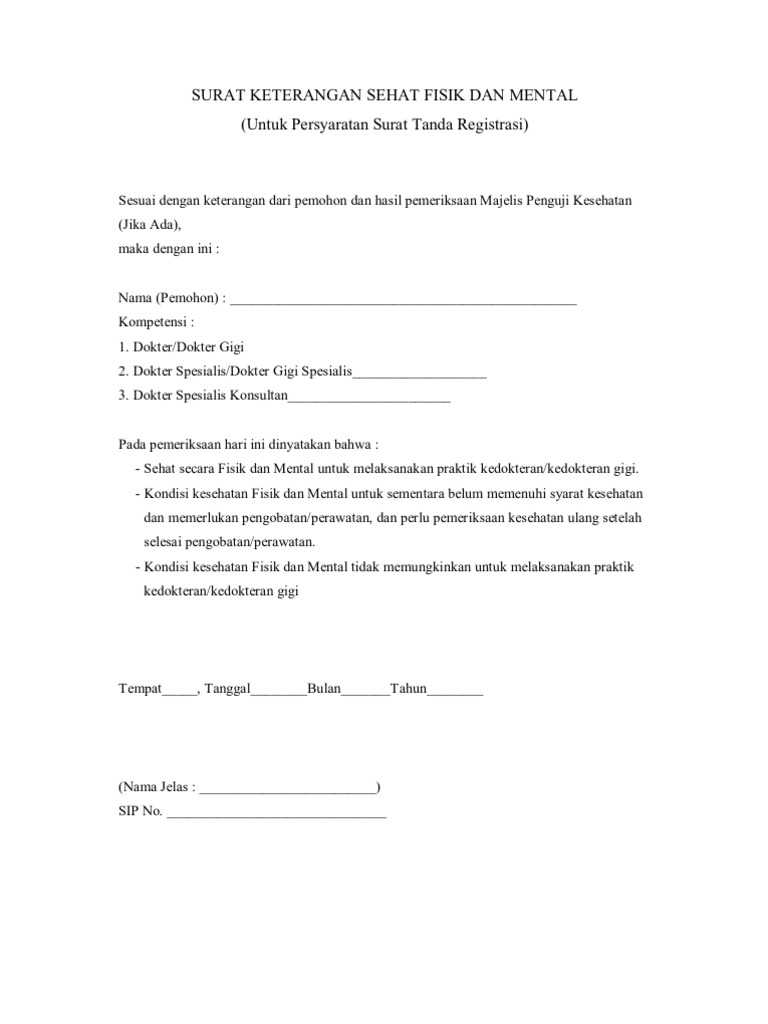 Surat Keterangan Sehat Fisik Dan Mental | PDF