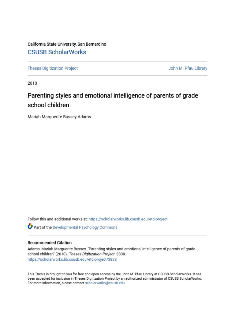Parenting Styles and Emotional Intelligence of Parents of Grade S | PDF ...