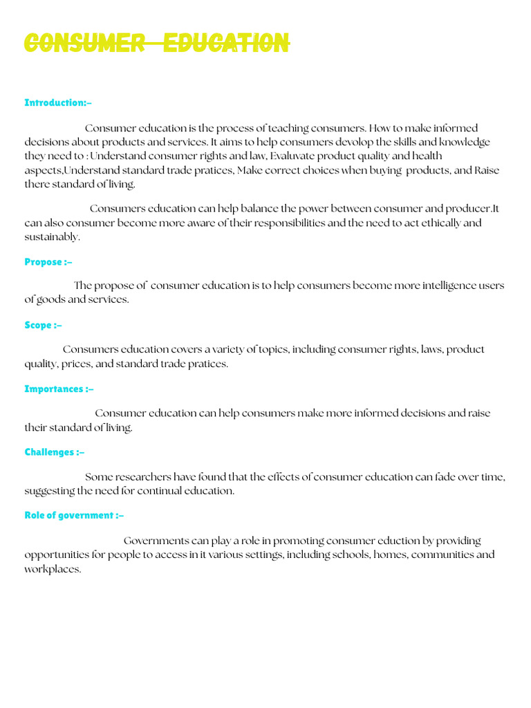 Consumer Education: Empowering Informed Choices | PDF | Business