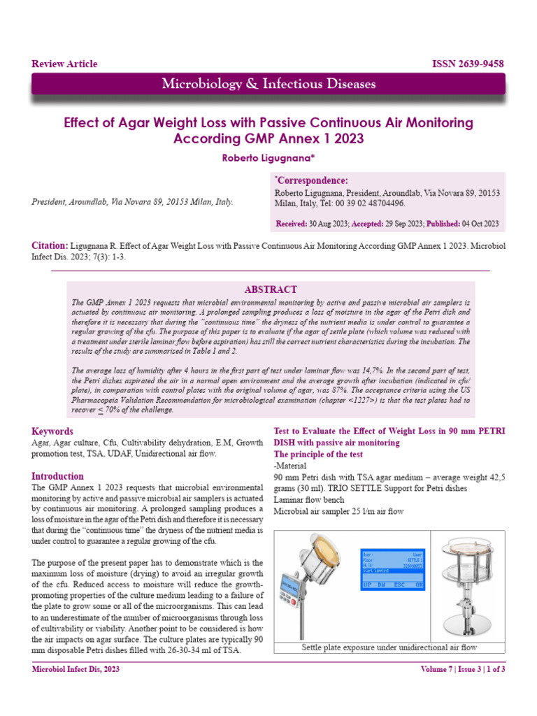 Effect of Agar Weight Loss With Passive Continuous Air Monitoring ...