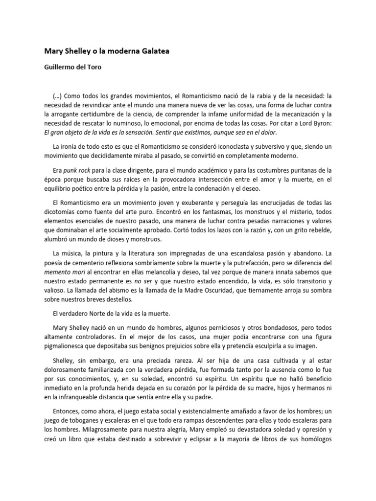 Mary Shallay - la moderna Galatea | PDF | Frankenstein | Mary Shelley