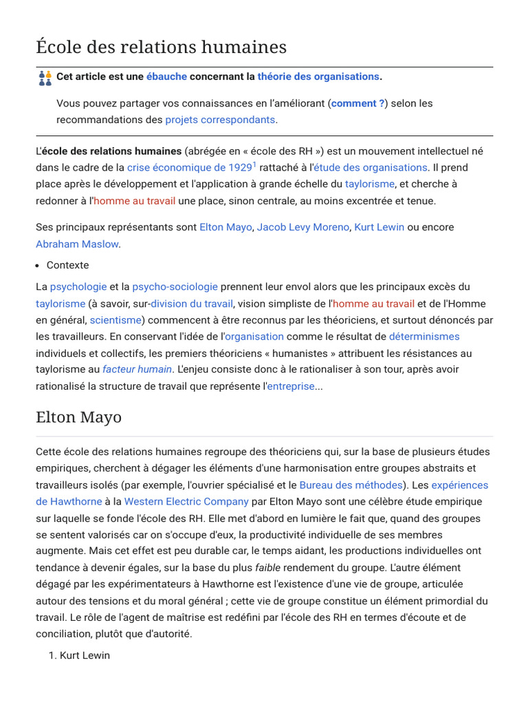 L'école des relations humaines en entreprise | PDF | Direction | Théorie