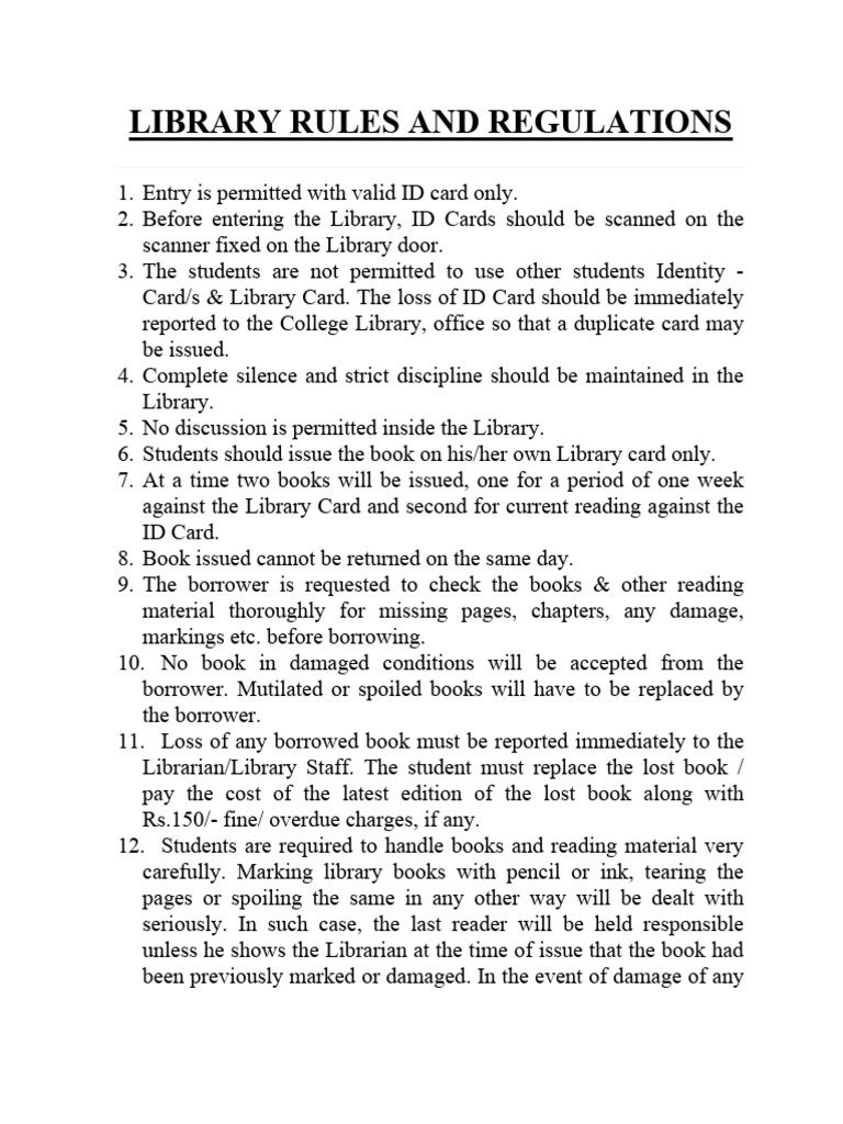 Library Rules and Regulations Guide | PDF | Libraries | Books