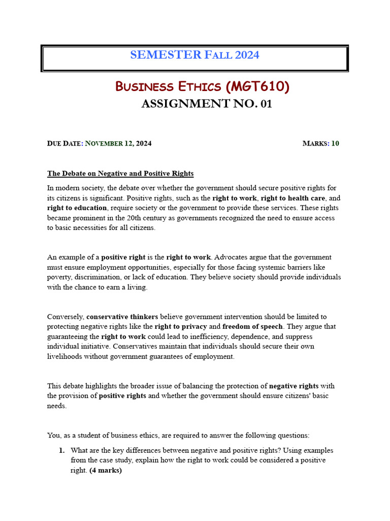 MGT610 - VU - Assignment No.1 | PDF | Rights | Justice