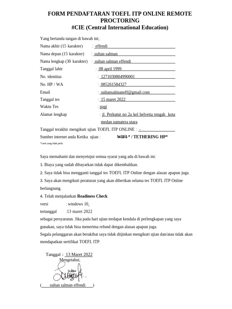 3 Form Pendaftaran TOEFL ITP Online V2-Dikonversi | PDF
