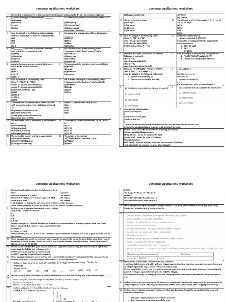 Computer Applications - Worksheet Computer Applications - Worksheet | PDF | Integer (Computer ...