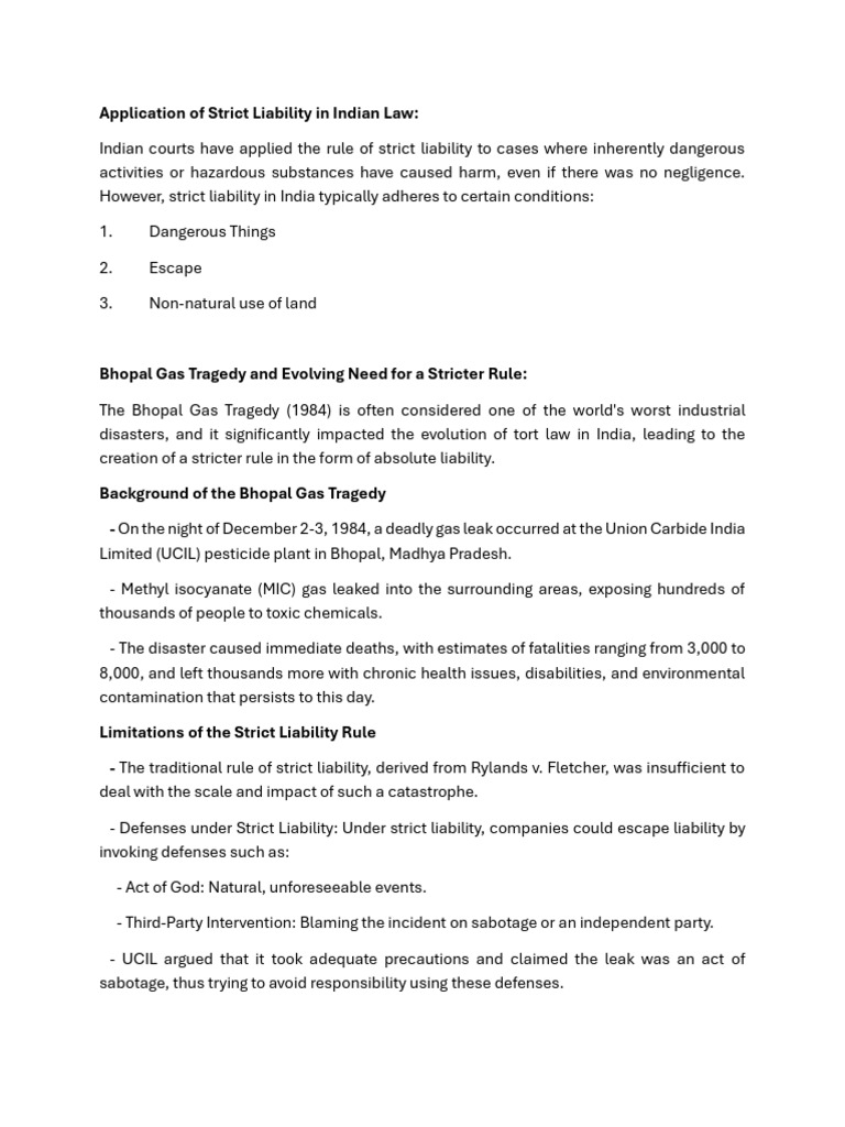 Strict Liability and Absolute Liability in India | PDF | Legal ...