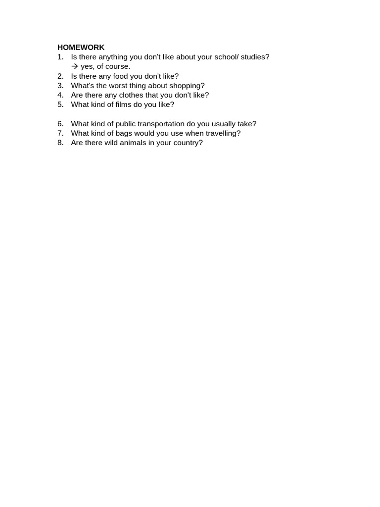 Homework Speaking Lesson 2 | PDF