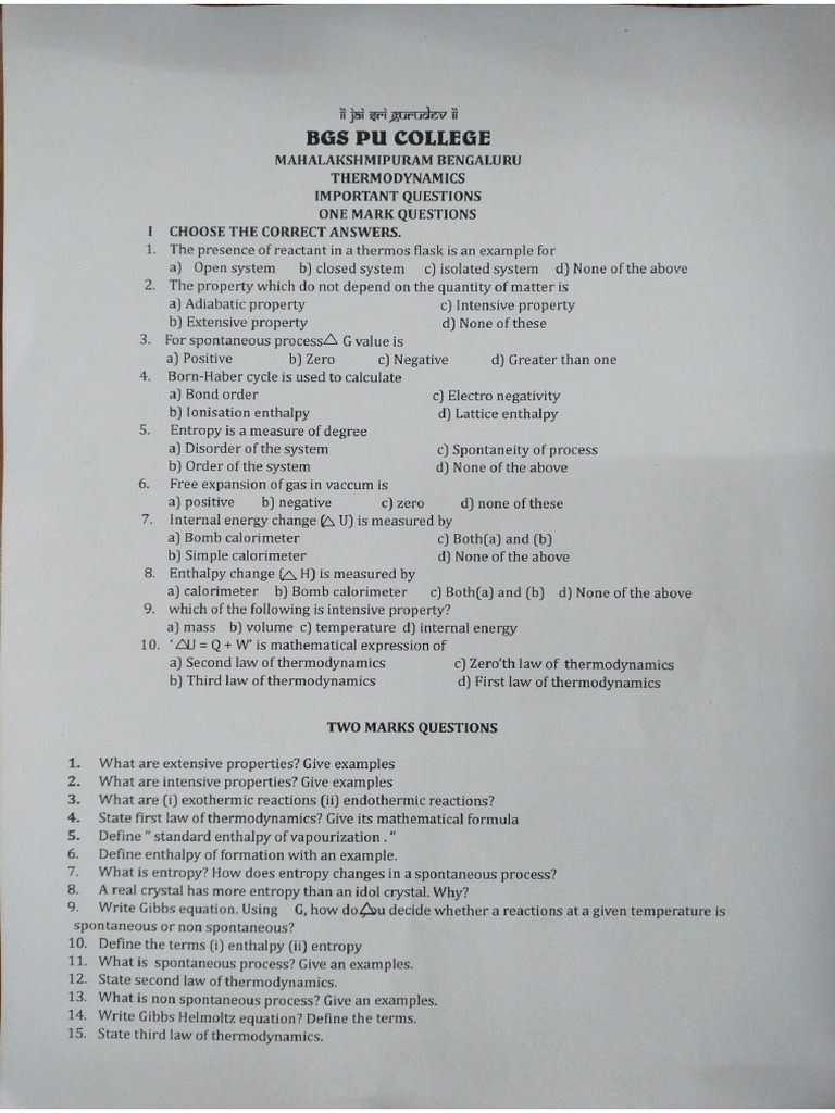 Thermodynamics Assignment Questions | PDF