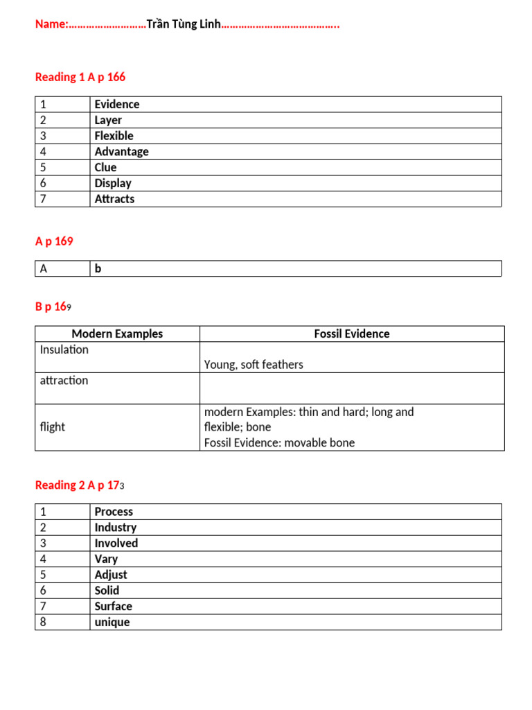 Answer Sheet - Reading U9 | PDF | Social Science